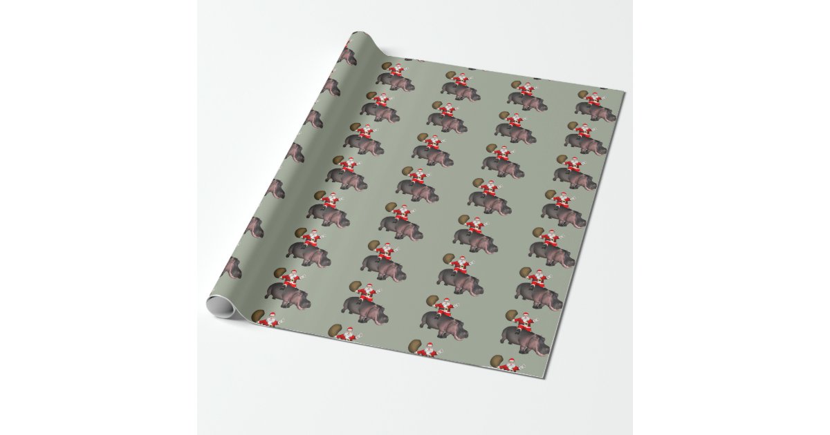 Santa Riding On Hippo Wrapping Paper | Zazzle