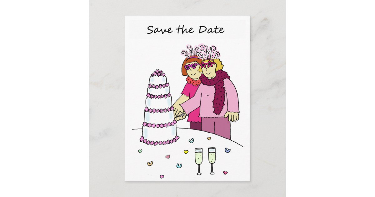 Save the Date Cartoon Female Couple Announcement Postcard | Zazzle