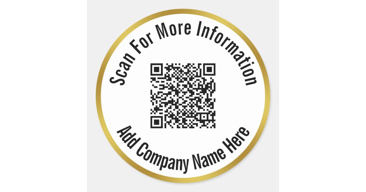 Scan QR Code For More Information Black Gold Classic Round Sticker | Zazzle