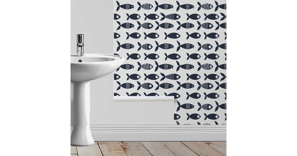 Scandinavian fish Navy Blue Wallpaper | Zazzle
