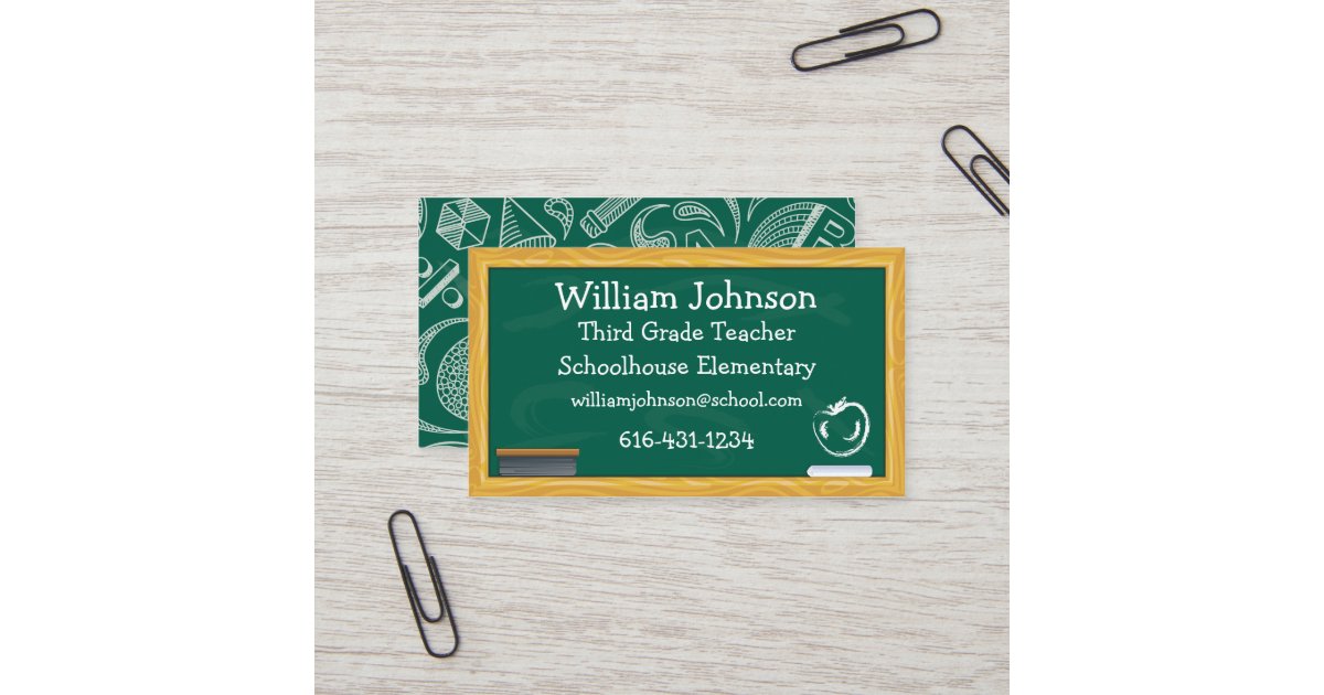 School Chalkboard Teacher Business Card | Zazzle