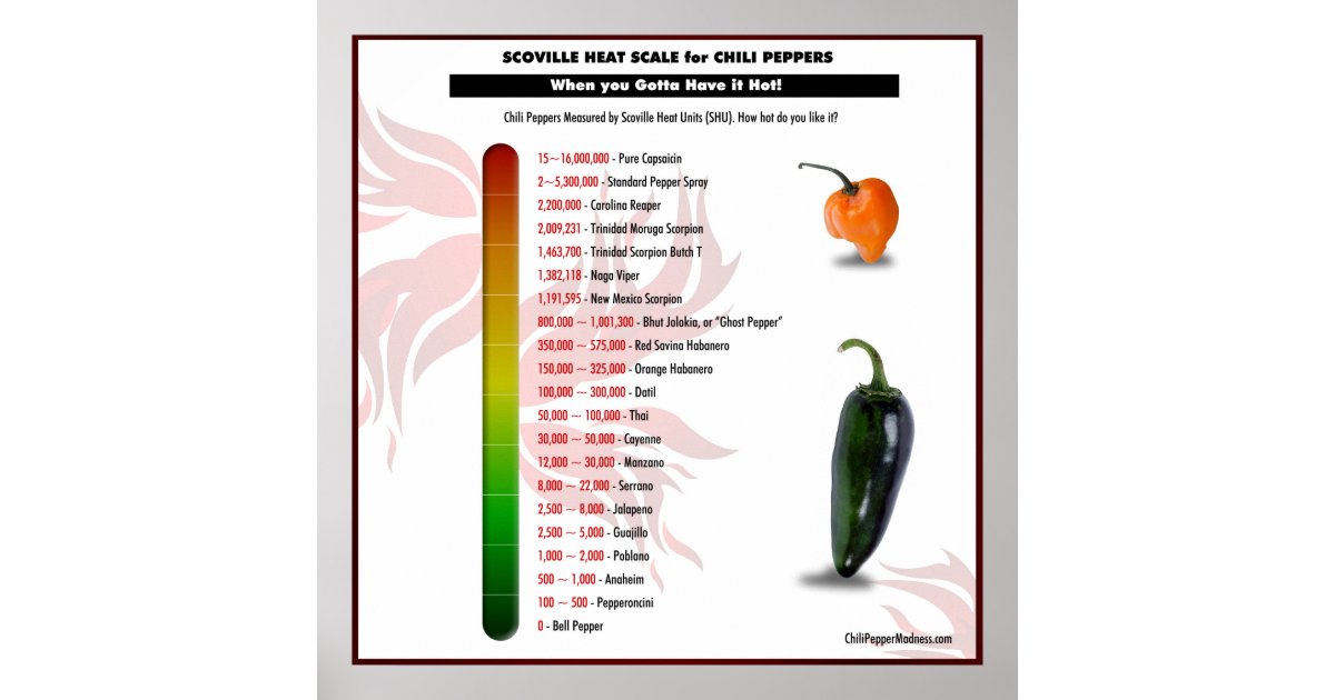 Scoville Heat Scale for Chili Peppers Poster | Zazzle