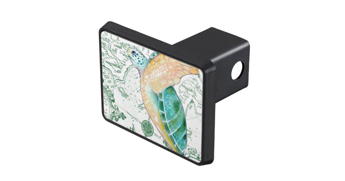 Sea Turtle Vintage Map white Trailer Hitch Cover | Zazzle