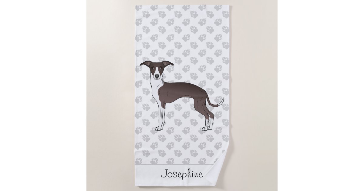 Seal And White Italian Greyhound With Custom Name Beach Towel | Zazzle