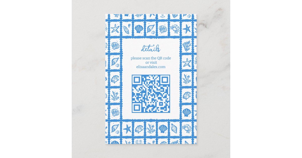 Seashell Grid Beach Wedding CUSTOM QR Code Enclosure Card | Zazzle