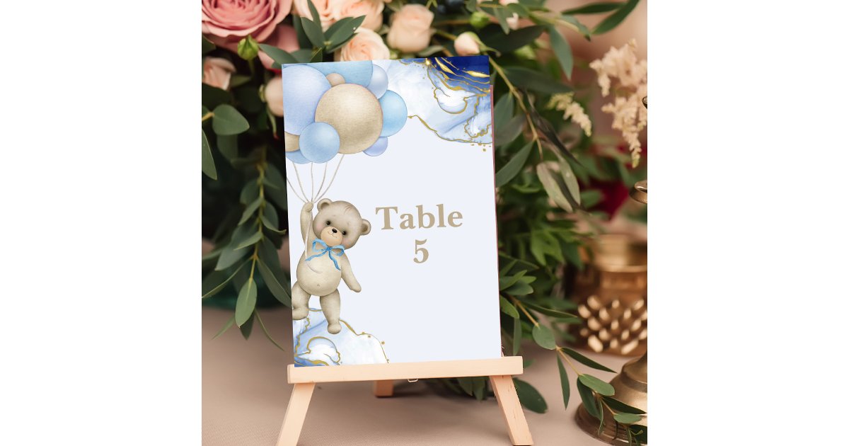 Seating Chart We Can Bearly Wait Blue Balloon Table Number | Zazzle