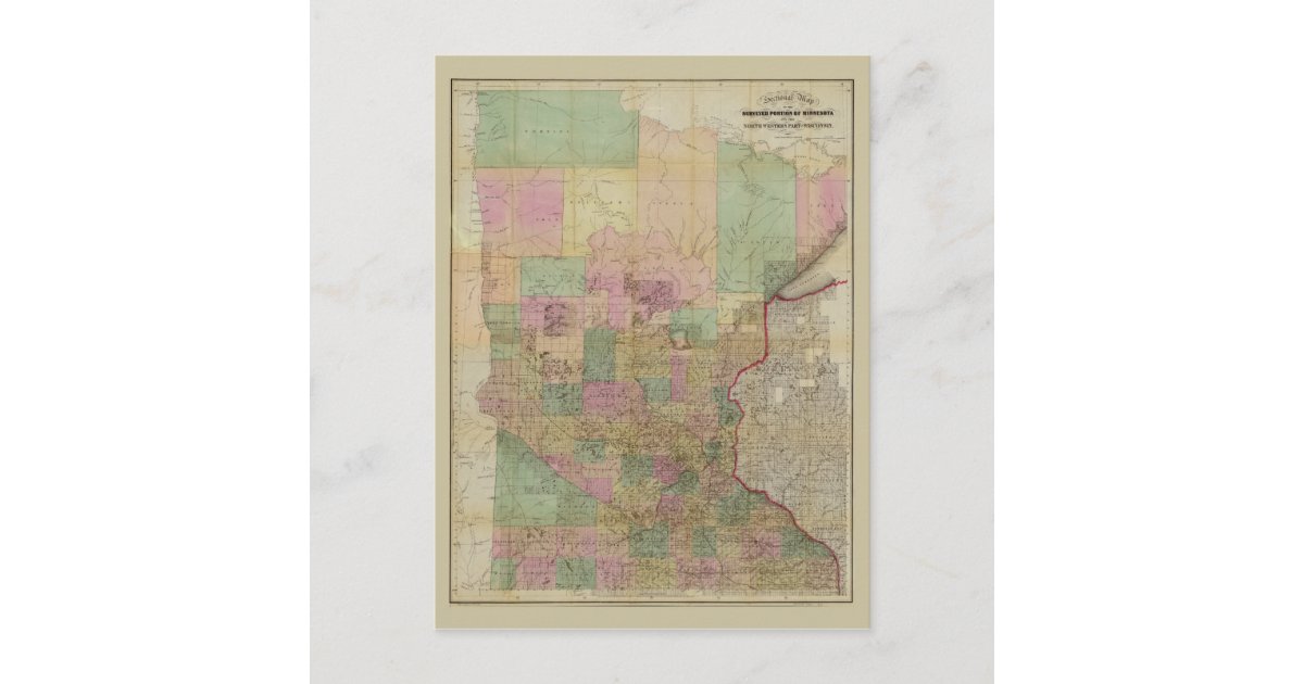 Sectional Map of Minnesota (circa 1860) Postcard | Zazzle