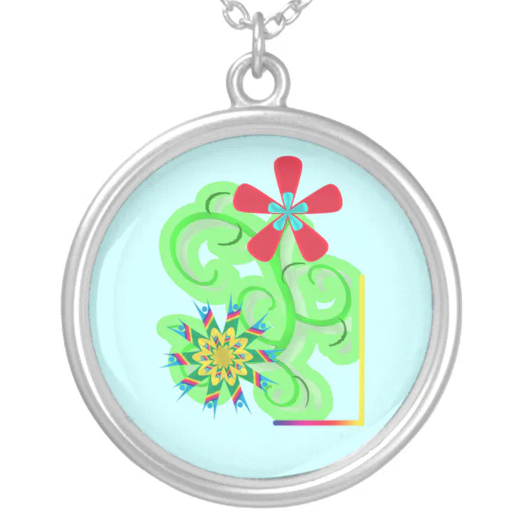 Secular Humanist & Atheist Symbol Flowers Silver Plated Necklace | Zazzle