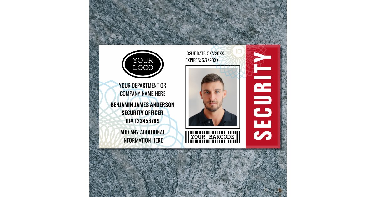 Security Guard ID Photo Name Logo Red Tag Badge | Zazzle