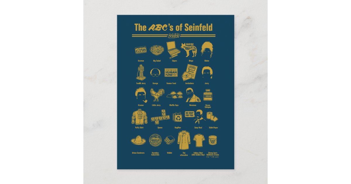 Seinfeld | The ABC's of Seinfeld Infographic Postcard | Zazzle