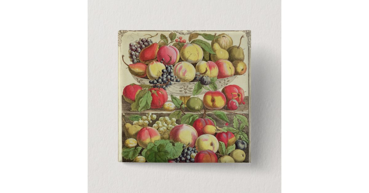 September, from 'Twelve Months of Fruits' 2 Inch Square Button | Zazzle