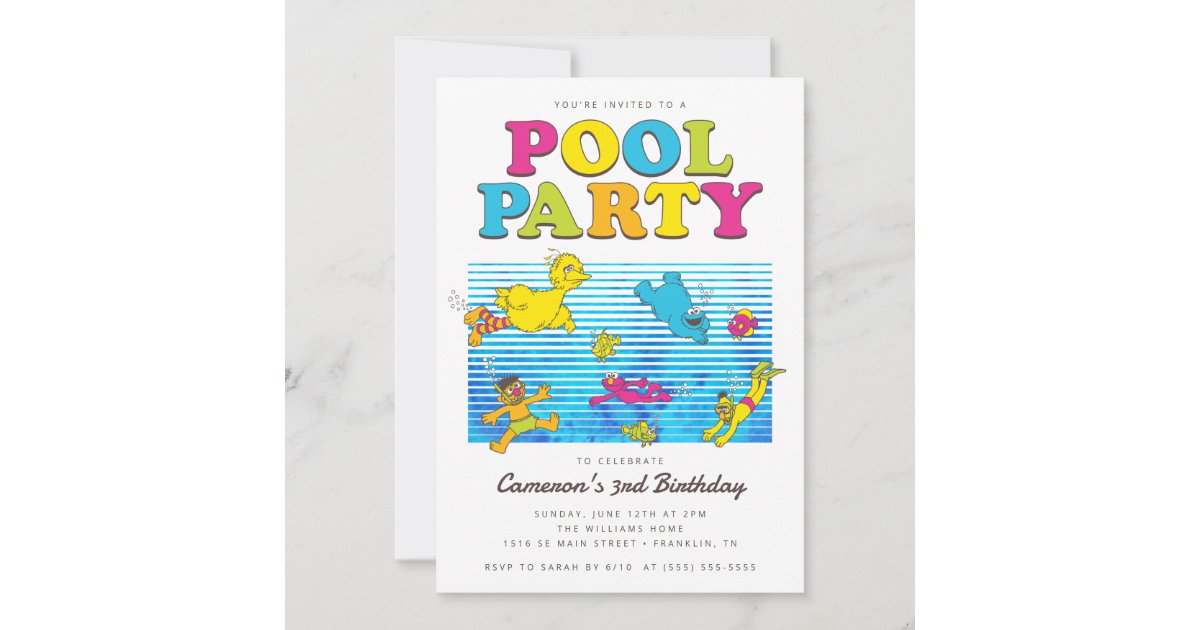 Sesame Street | Pool Party Summer Swim Birthday Invitation | Zazzle