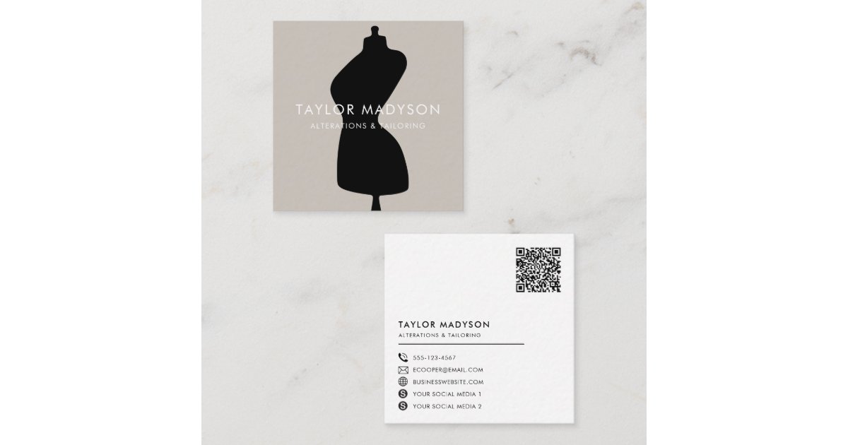 Sewing Seamstress Tailor Mannequin Logo QR code Square Business Card ...