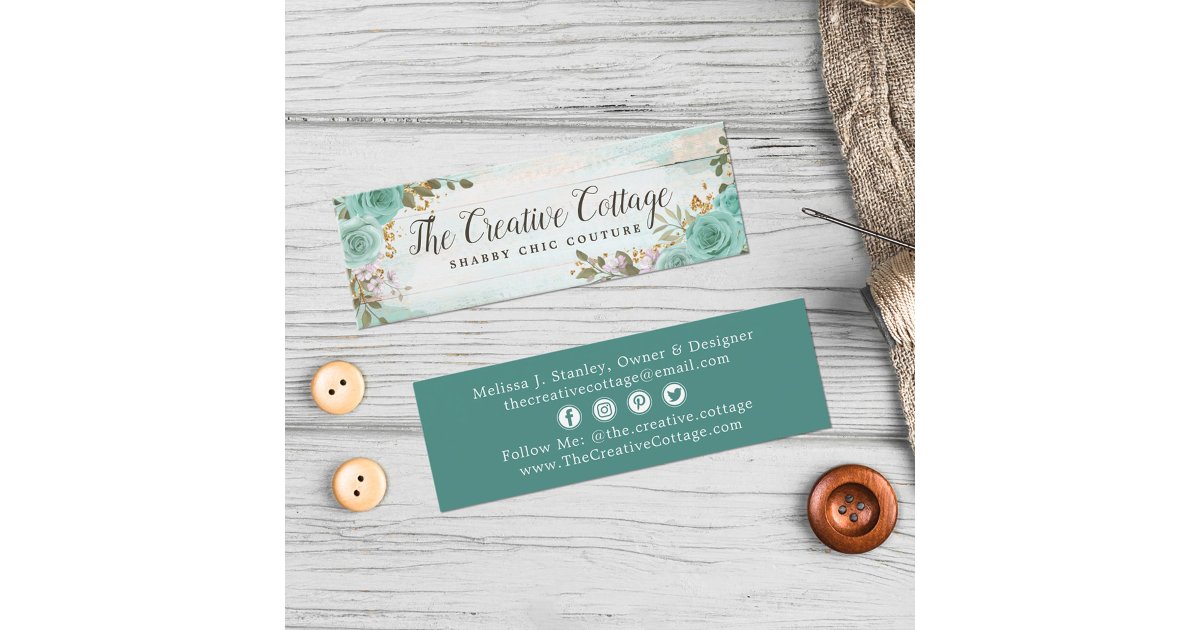 Shabby Chic Floral Rustic Wood Social Media Icons Mini Business Card ...