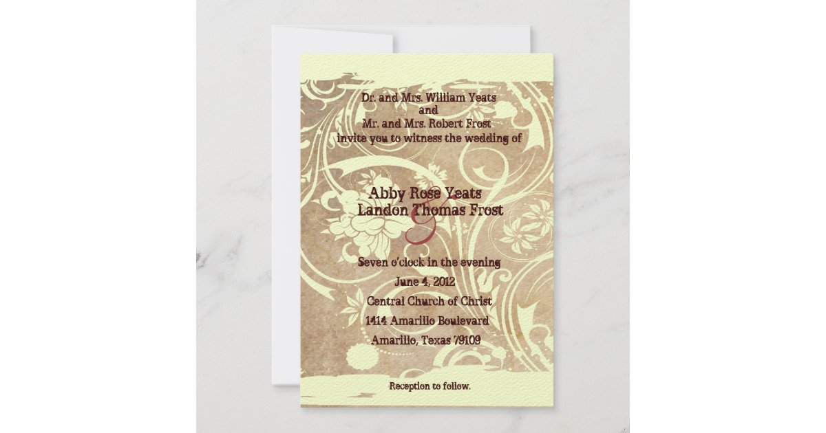 Shabby Parchment Wedding Invitation | Zazzle