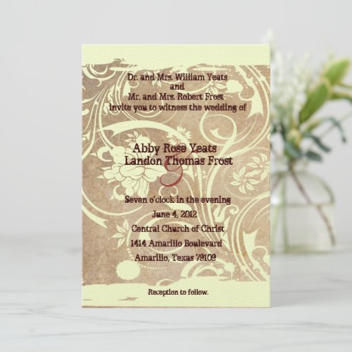 Shabby Parchment Wedding Invitation | Zazzle