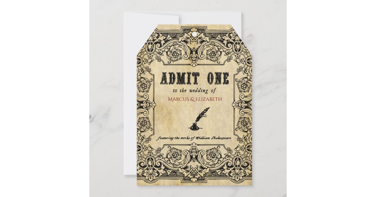 Shakespeare Theatre Ticket Wedding Invitation | Zazzle