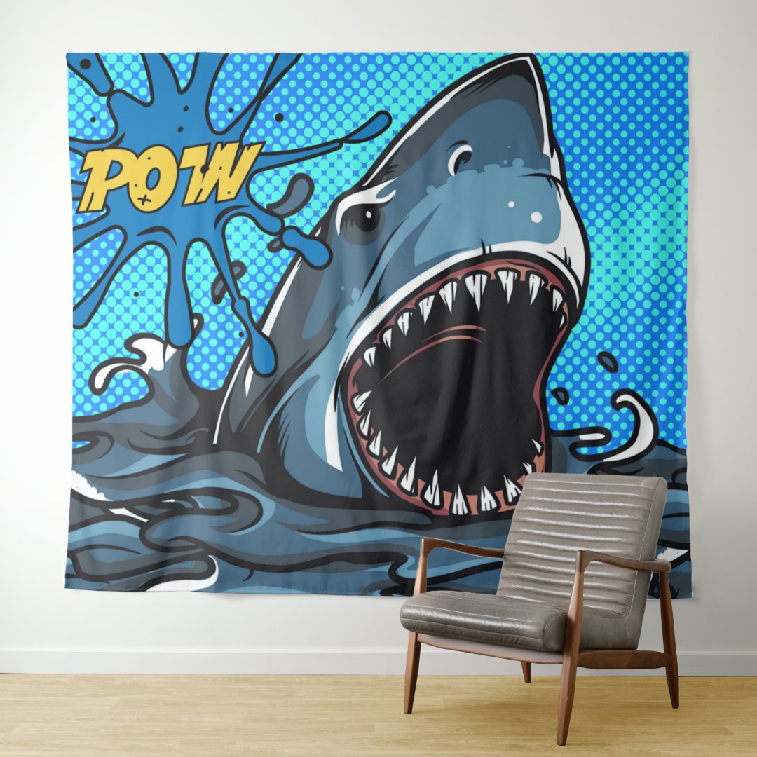 Shark Attack POW Superhero Comic Water Splat Tapestry | Zazzle