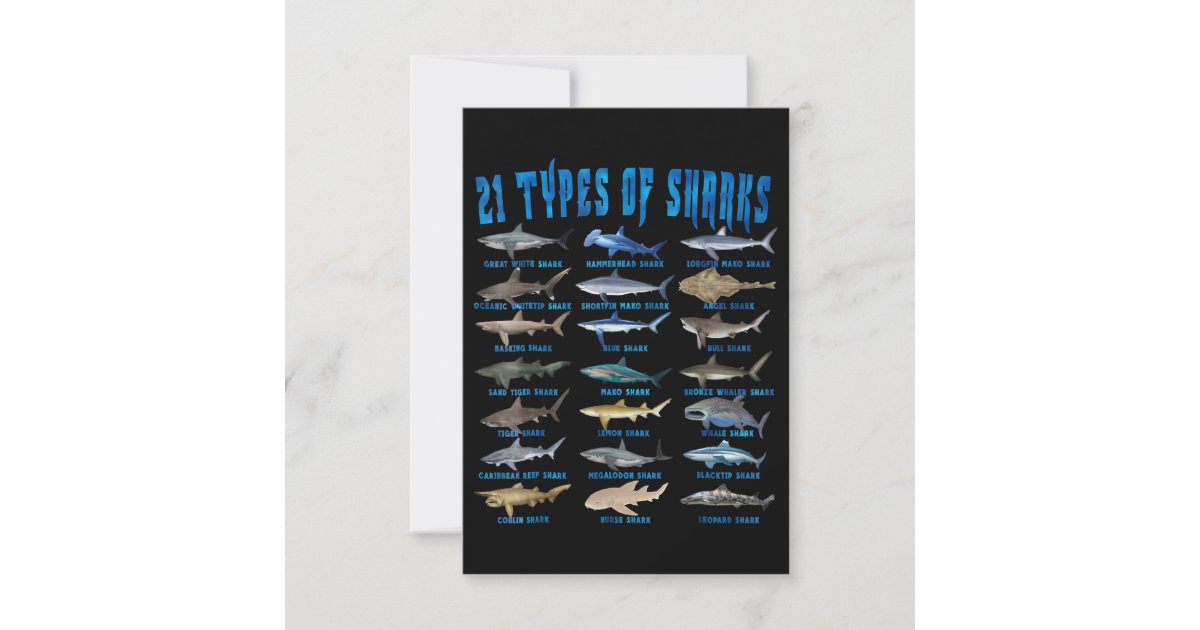 Shark Lovers 21 Types Of Sharks Ocean Animal RSVP Card | Zazzle