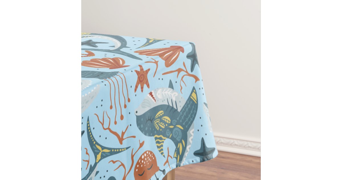 Shark Shell Starfish Jellyfish Under the Sea Ocean Tablecloth | Zazzle