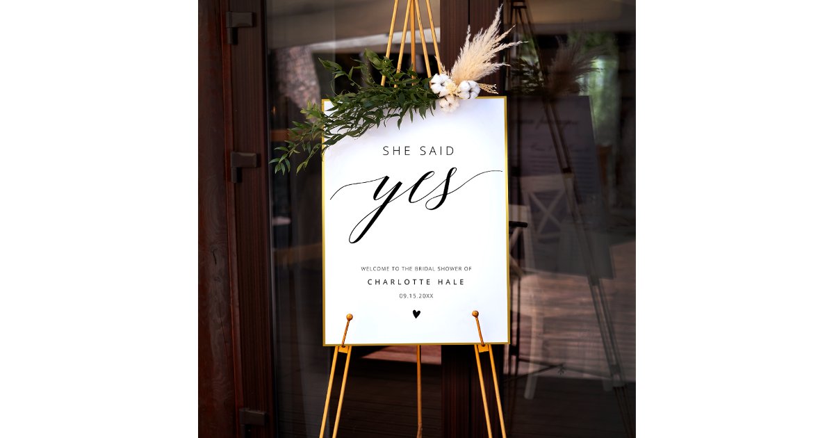 She Said Yes Calligraphy Bridal Shower Sign | Zazzle