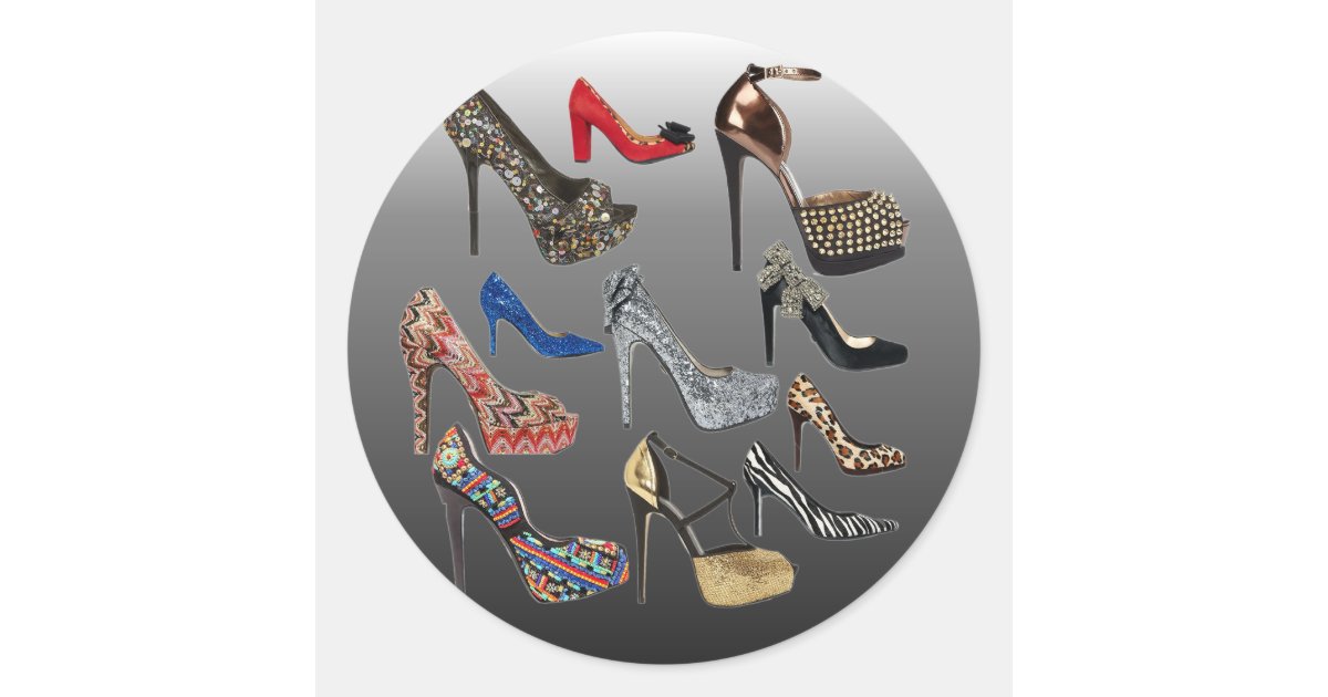 Shoe High Heels Collage Customize Classic Round Sticker | Zazzle