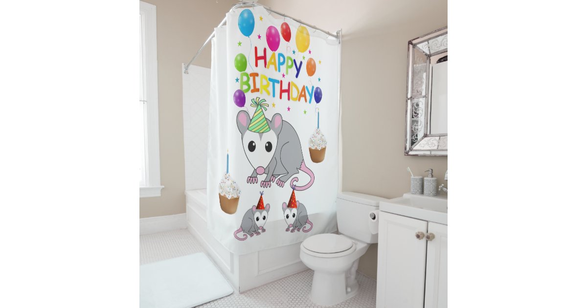 Shower Curtain happy Birthday Possum | Zazzle
