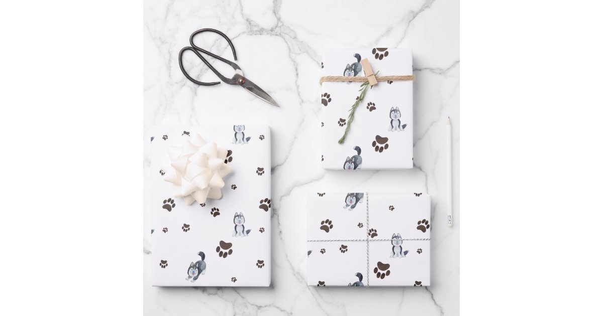 Siberian Husky Puppy Dog Pet Paw Prints Tracks Wrapping Paper Sheet ...