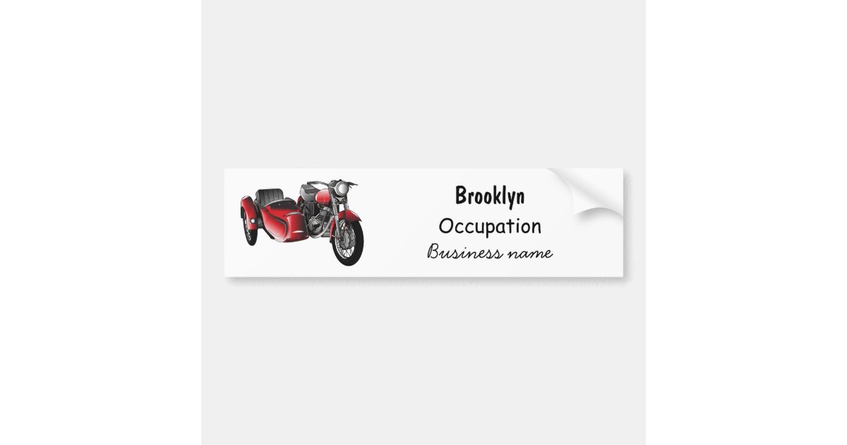 Sidecar motorcycle cartoon illustration bumper sticker | Zazzle