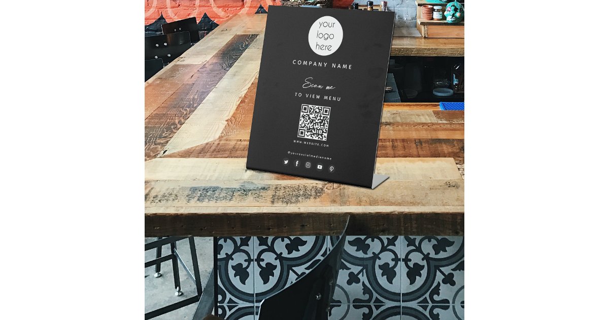 Signe De Table Business Logo View Menu QR Code Social Media | Zazzle.ca