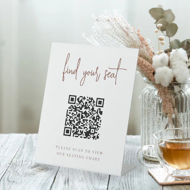 Signe De Table Rouille | Script manuscrit QR Code Mariage Siège | Zazzle.ca
