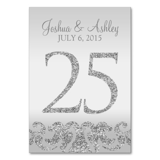 Silver Glitter Look Wedding Table Numbers-25 Table Number | Zazzle.ca