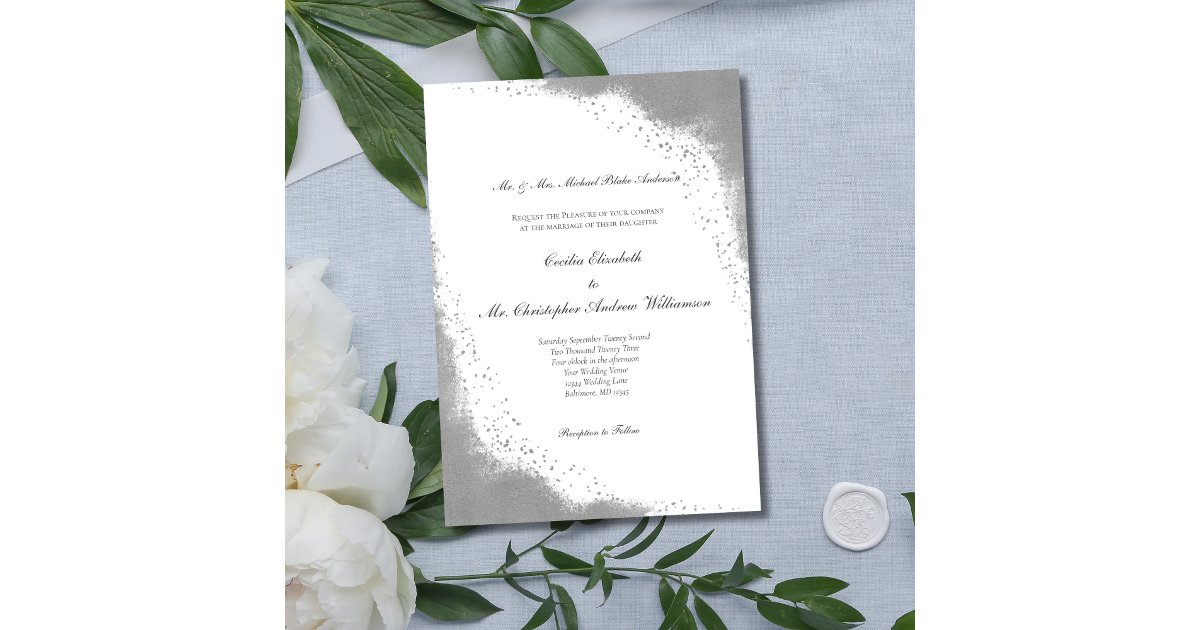 Silver Grey Border Minimalist Modern Wedding Invitation | Zazzle