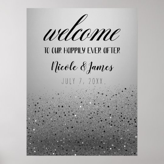 Silver Sparkly Glitter Wedding Welcome Sign | Zazzle.ca