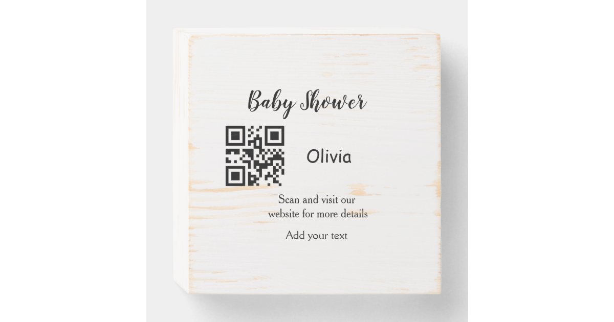 Simple baby shower website barcode QR add name det Wooden Box Sign | Zazzle