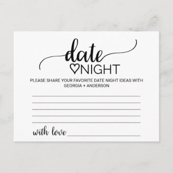 Simple Black Calligraphy Date Night Idea Cards | Zazzle