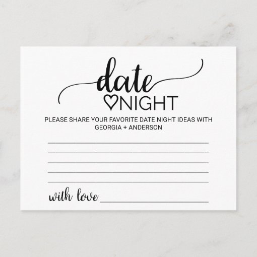 Simple Black Calligraphy Date Night Idea Cards | Zazzle