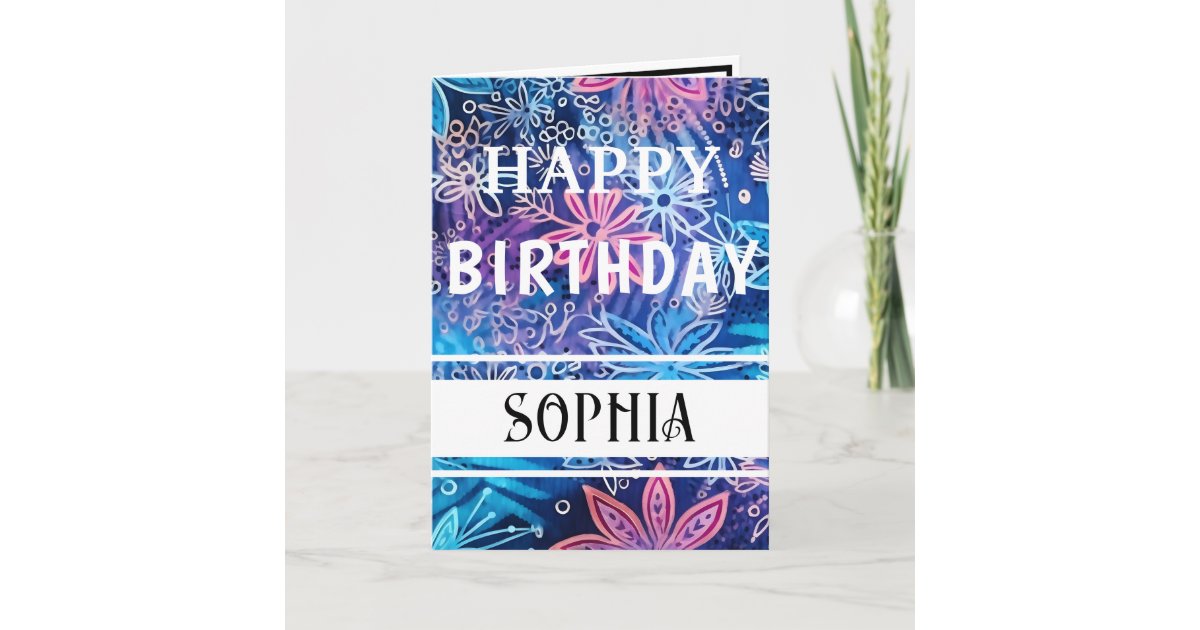 Simple Blue and Pink Print Happy Birthday Card | Zazzle