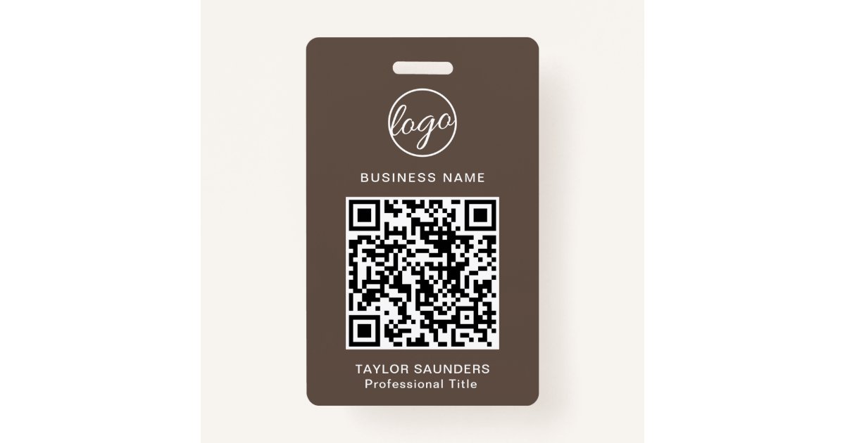 Simple Brown QR Code Employee ID Badge | Zazzle