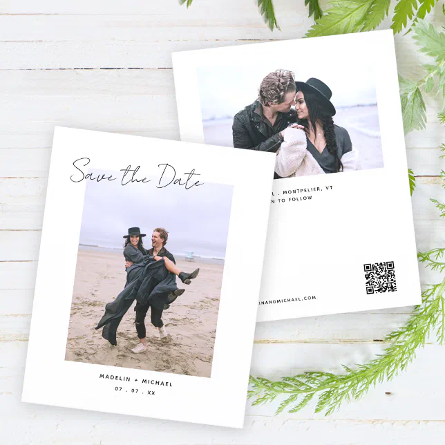 Simple Budget Wedding Save the Date QR Code Photo Flyer | Zazzle