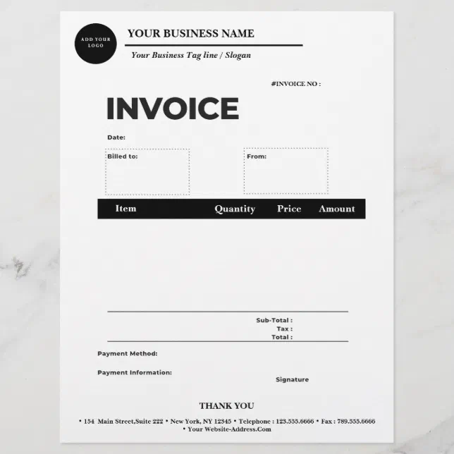 Simple Business Custom Logo Invoice Letterhead | Zazzle