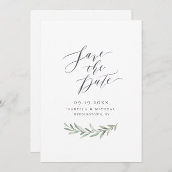 Simple calligraphy rustic greenery wedding save the date | Zazzle