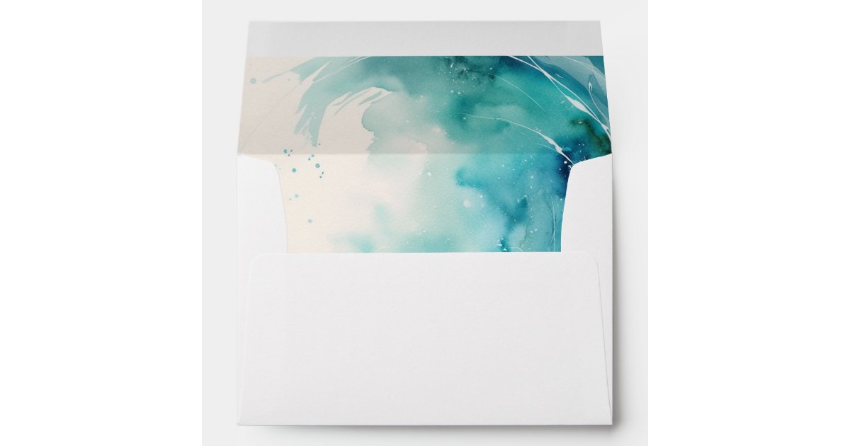 Simple Elegant Art Address Blue Wave Watercolor Envelope | Zazzle
