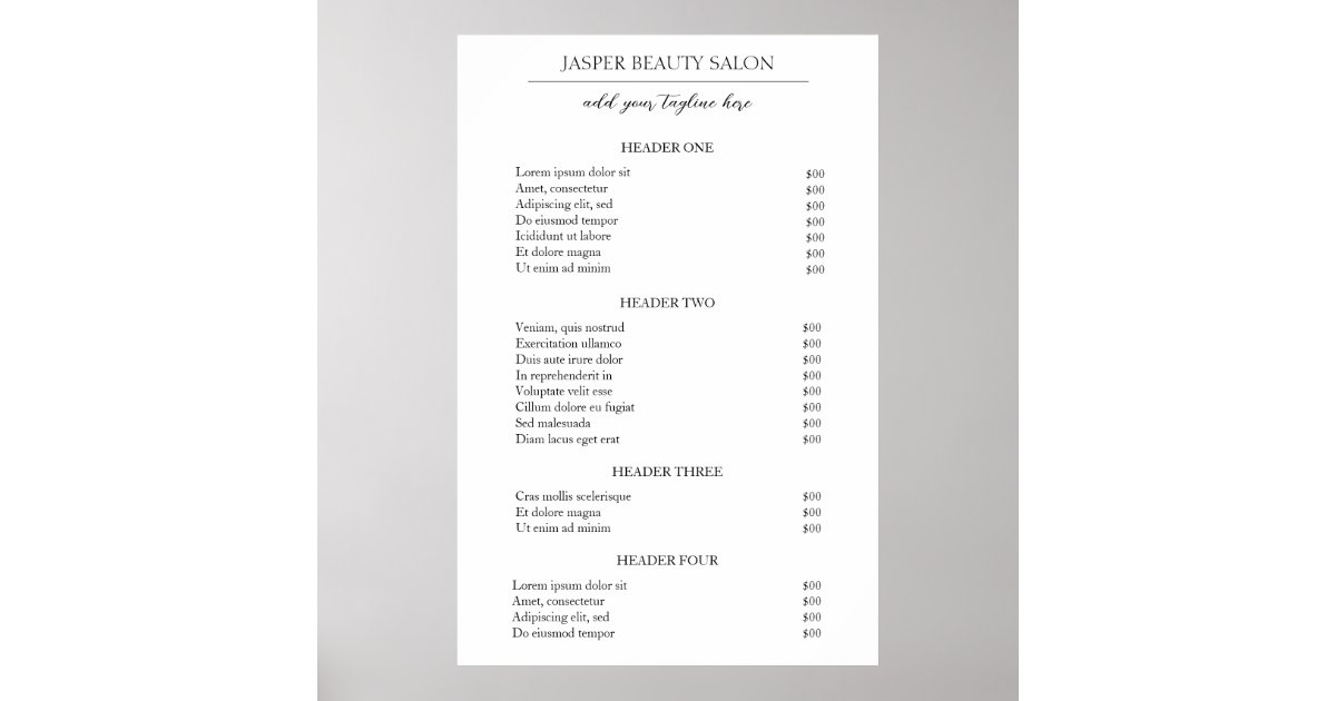 Simple Elegant Minimal Modern Business Price List Poster | Zazzle