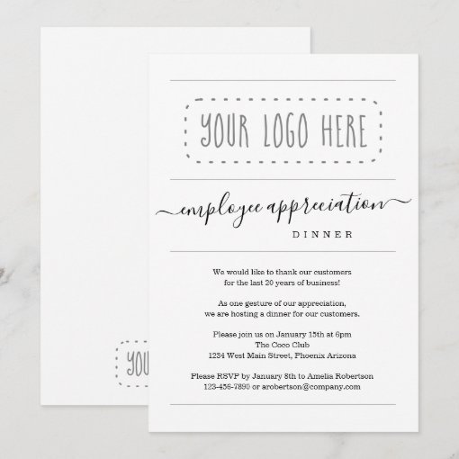 Simple Employee Appreciation Dinner - Add Logo Invitation | Zazzle