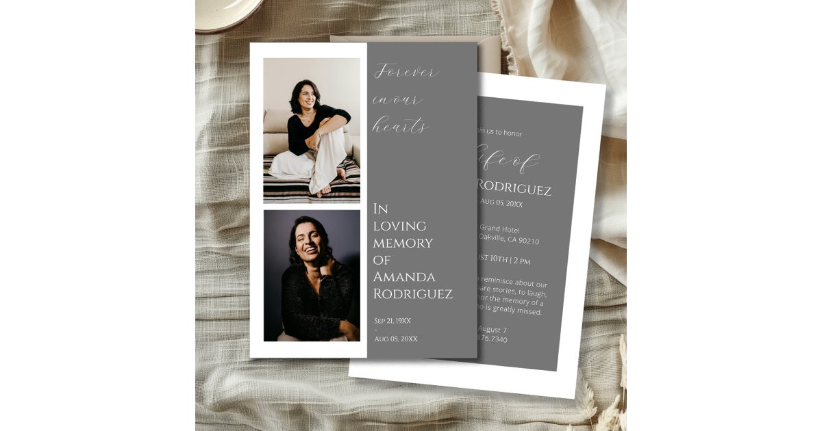 Simple Grey In Loving Memory Funeral Photo Invitation | Zazzle