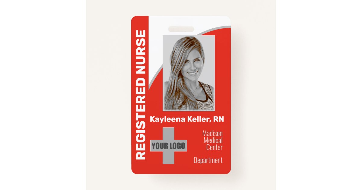Simple Light Red Logo Barcode ID Registered Nurse Badge | Zazzle
