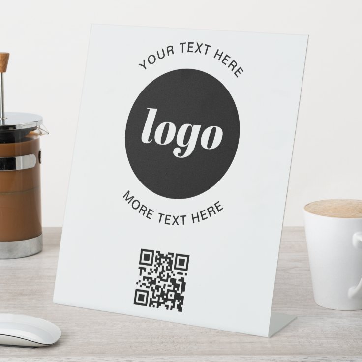 Simple Logo and Text QR Code Business Pedestal Sign | Zazzle