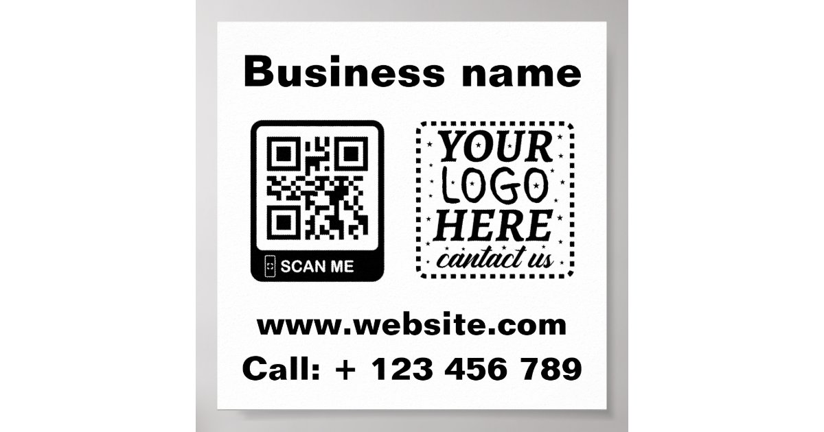 Simple minimal QR code add logo scan business name Poster | Zazzle