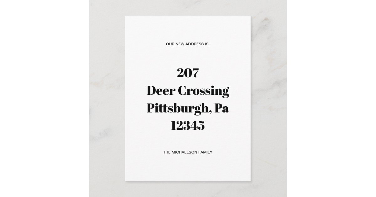 Simple Minimalist Black New Address Announcement Postcard | Zazzle